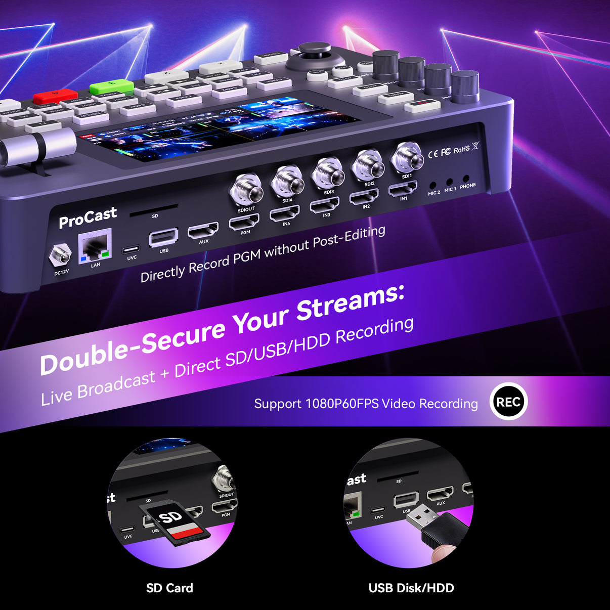 PC500 5.5” Video Switcher Mixer –8-Channel Video Switcher – 4 SDI + 4 ...